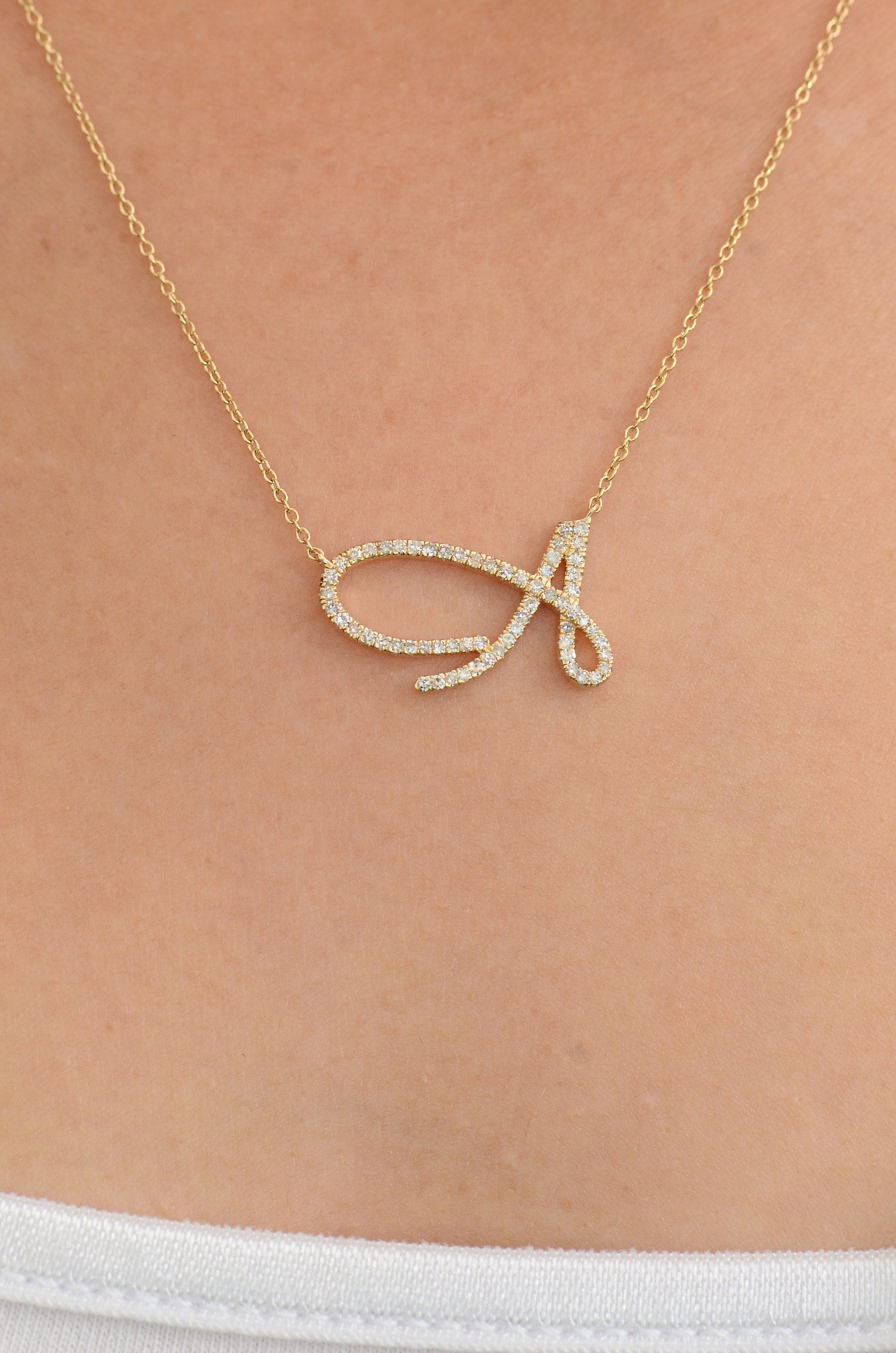 Diamond Initial Necklace Customized Diamond Letter Alphabet | Etsy
