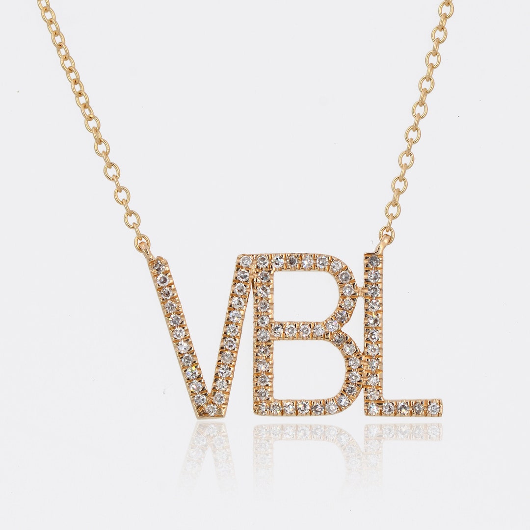 Diamond Block Letters Personalized Initial Necklace - Etsy