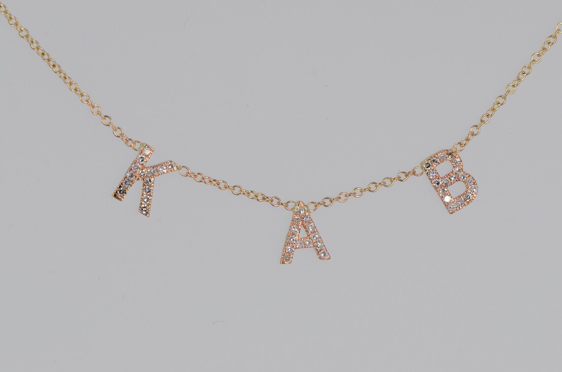 Diamond Initials Necklace With Heart Alphabet Letter - Etsy