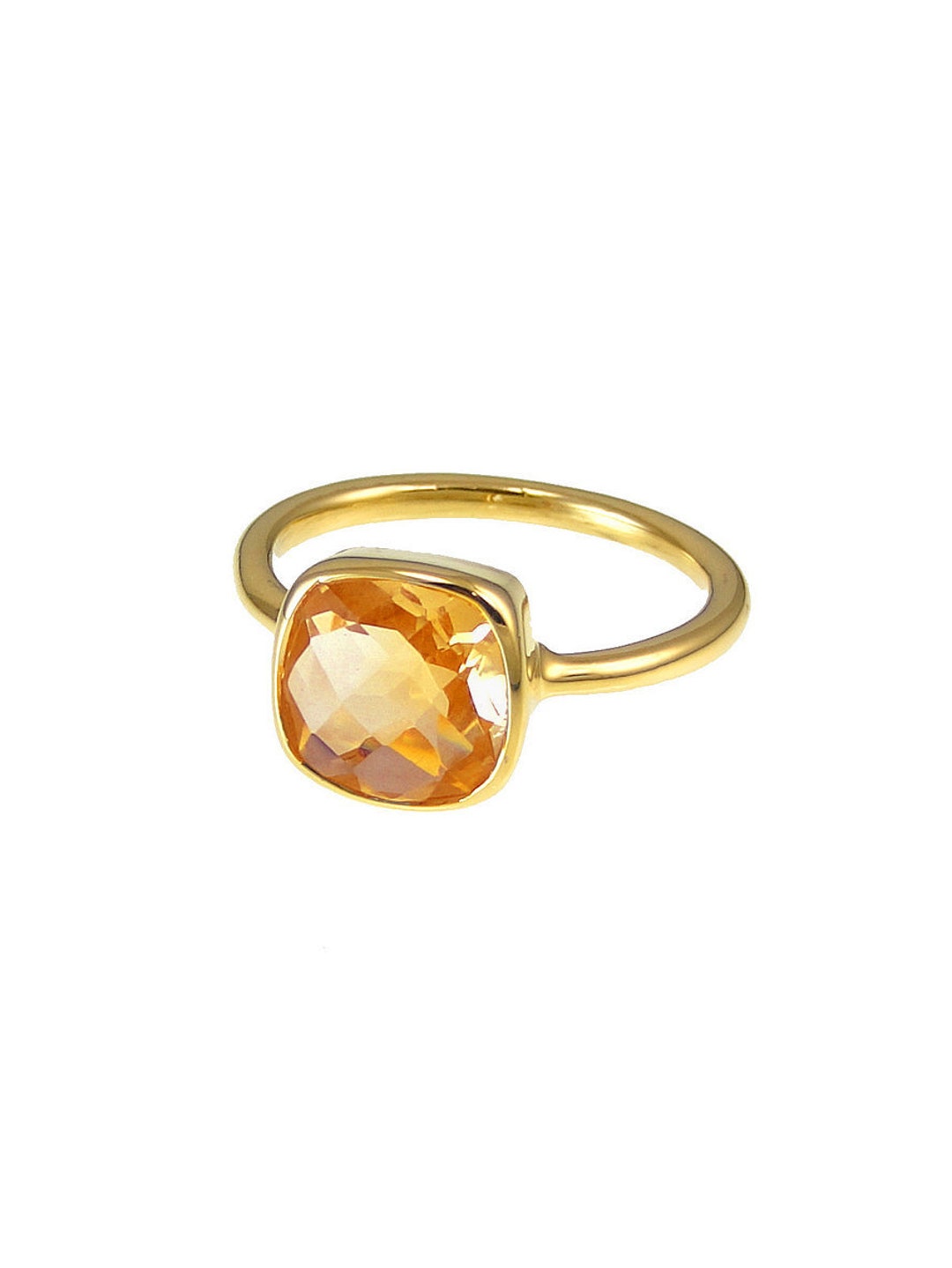 Citrine Ring - Fire Citrine Gemstone Ring - Gold Ring - Cushion Ring ...