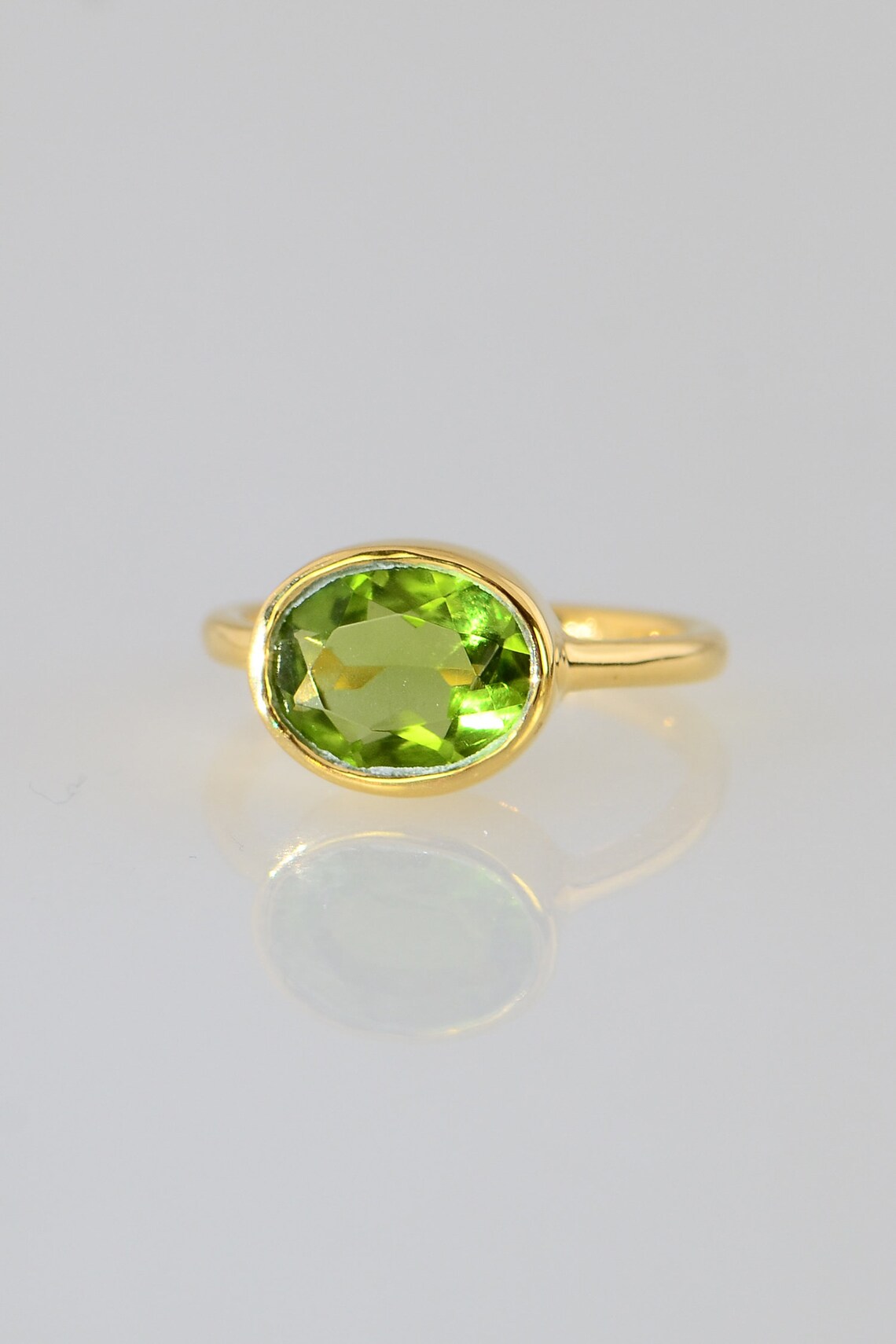August Birthstone Ring, Peridot Ring, Green Gemstone Ring, Everyday ...