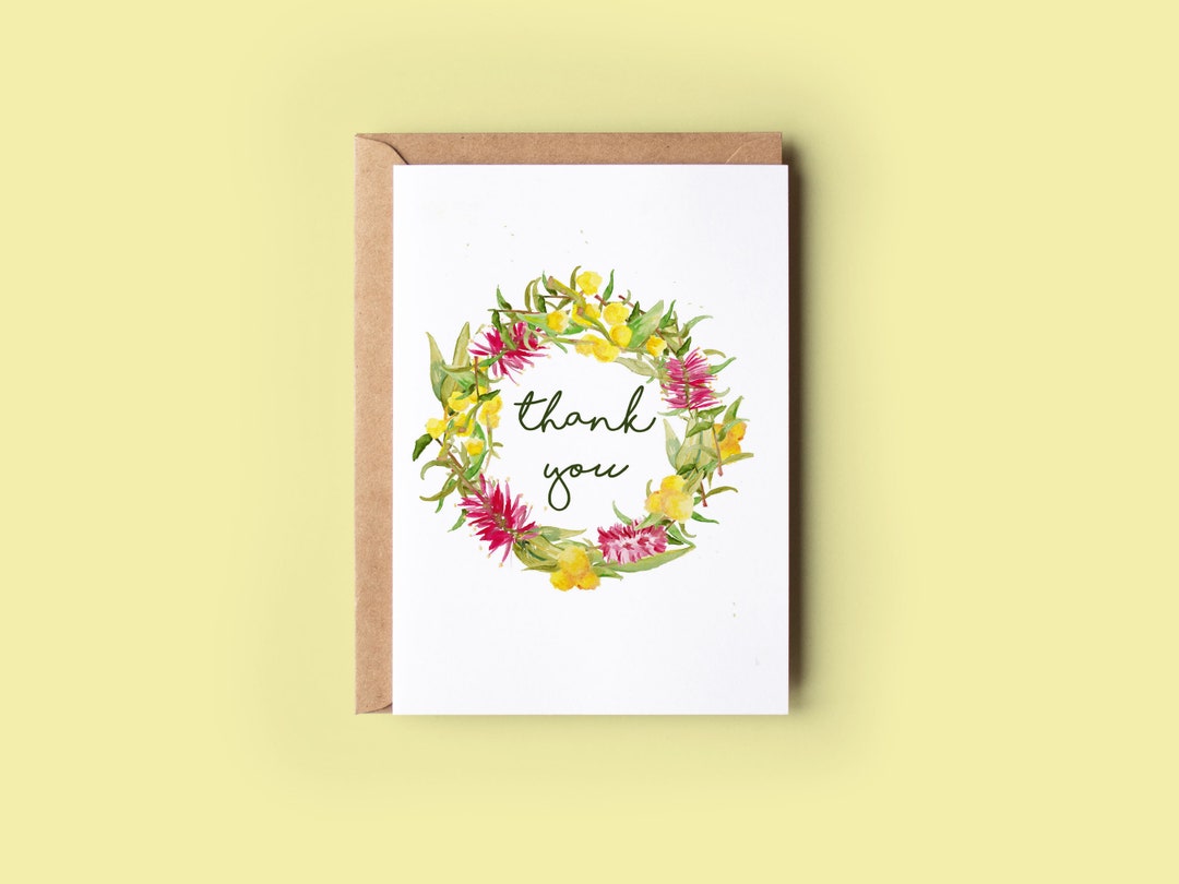 Thank You, Native Australian Flower, Greeting Card, Watercolour, Wattle ...