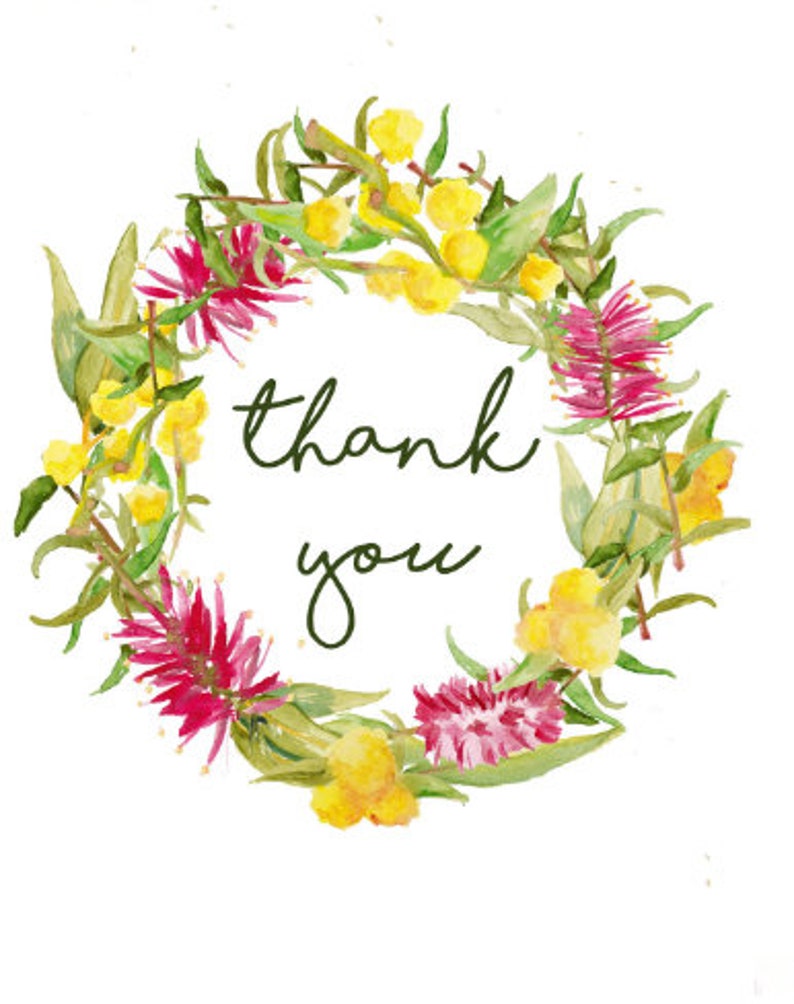 Thank You, Native Australian Flower, Greeting Card, Watercolour, Wattle ...