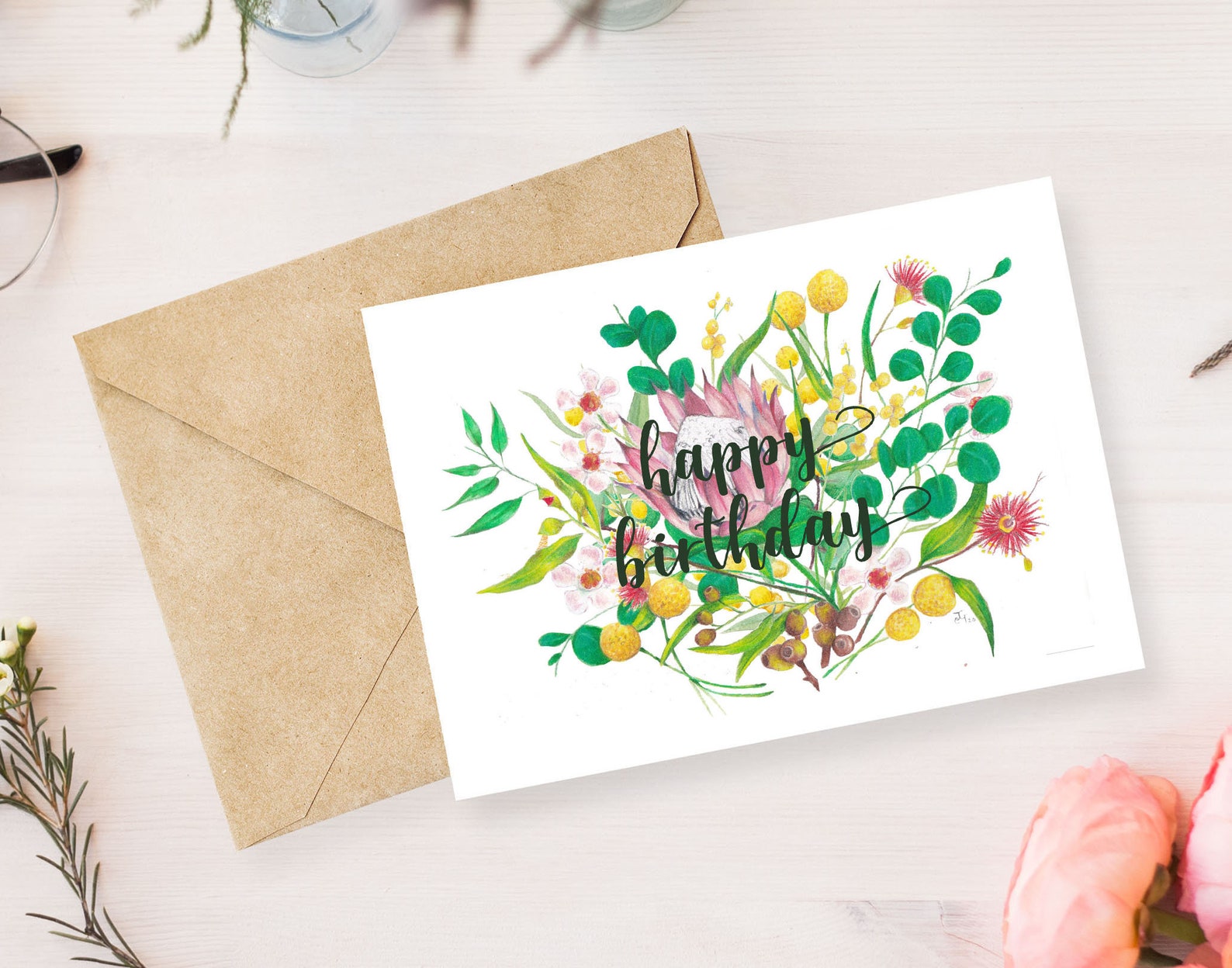 Australian Native Flowers Bouquet Happy Birthday Gum Leaves - Etsy