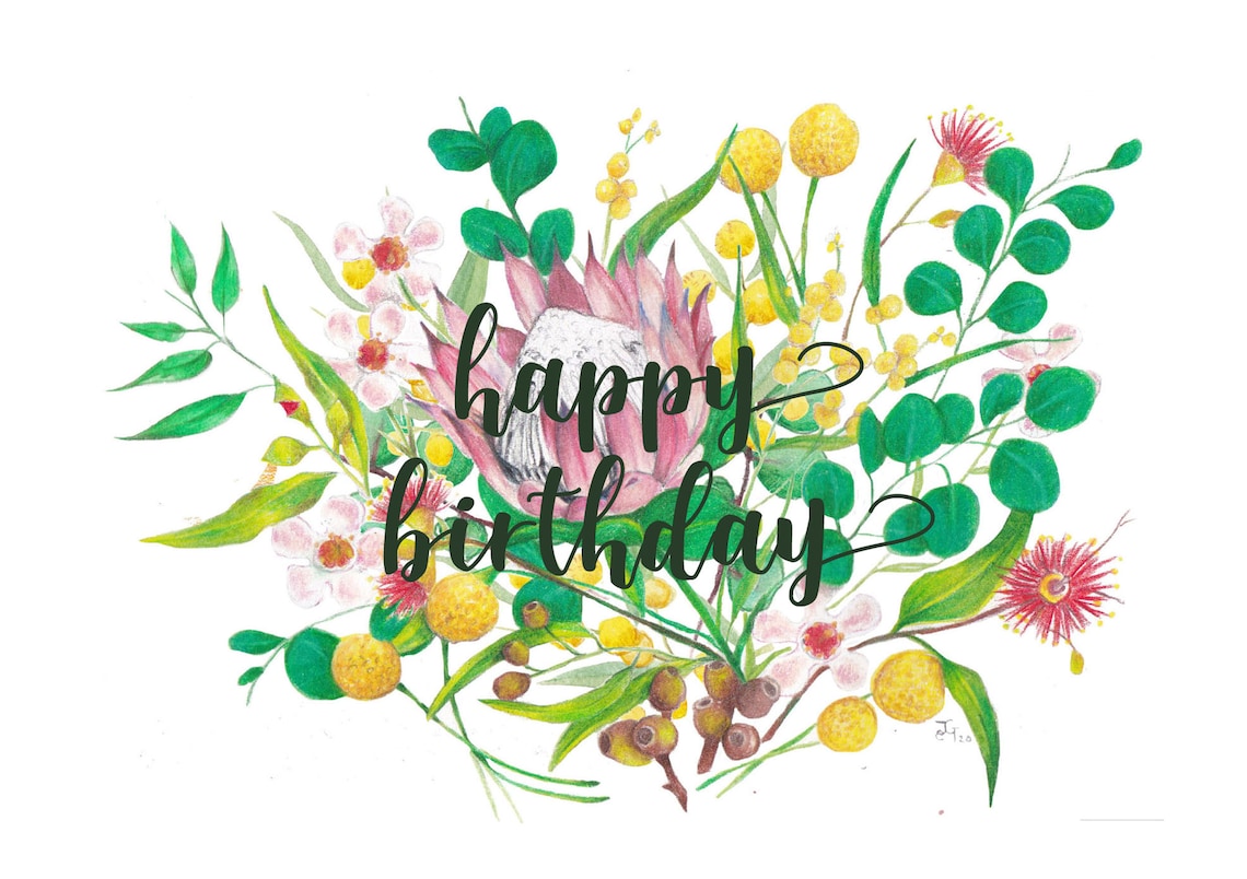 Australian Native Flowers Bouquet Happy Birthday Gum Leaves - Etsy