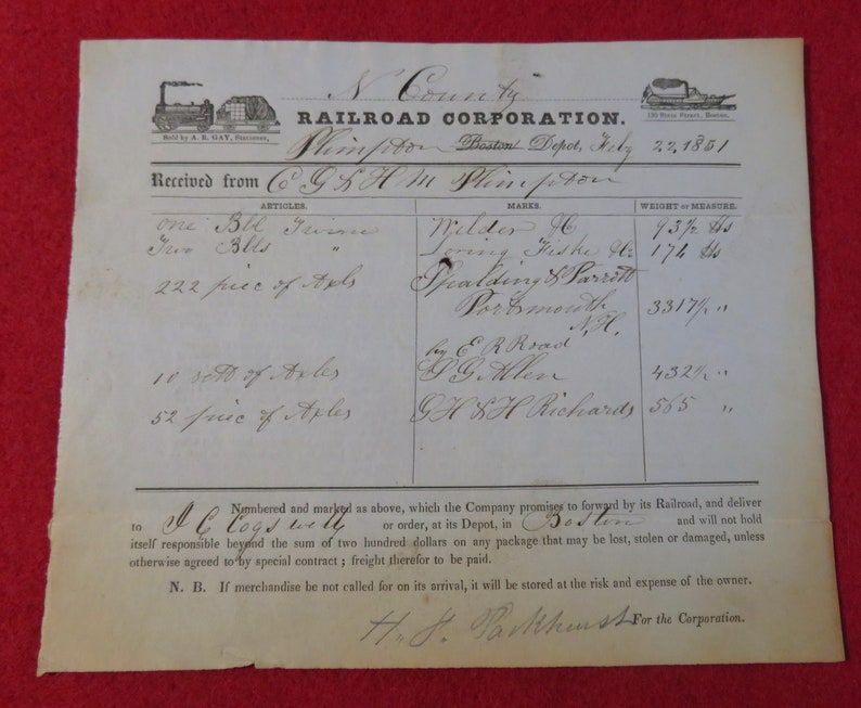 Original 1851 North County Railroad Corporation Plympton - Etsy