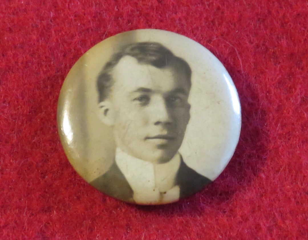 Vintage 1900's Handsome Young Man Photo Mourning Pinback Button - Etsy