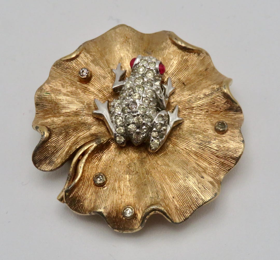 Vintage 1980's Panetta Gold & Silver Tone Frog on Lily Pad Brooch Pin ...