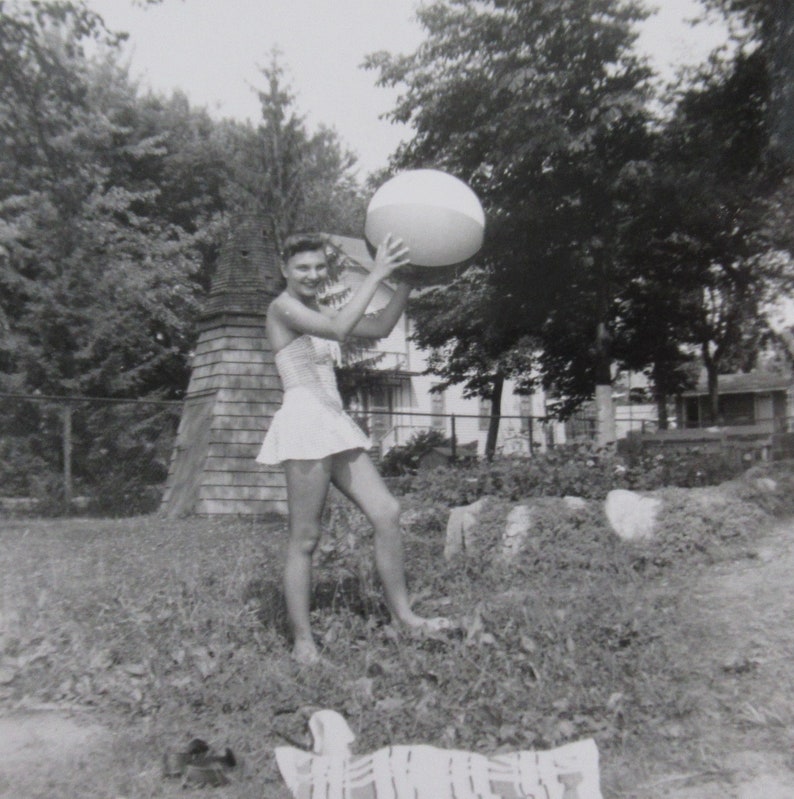 Beach Ball Fun - 1950's Young Woman at Play Snapshot Photo - Etsy