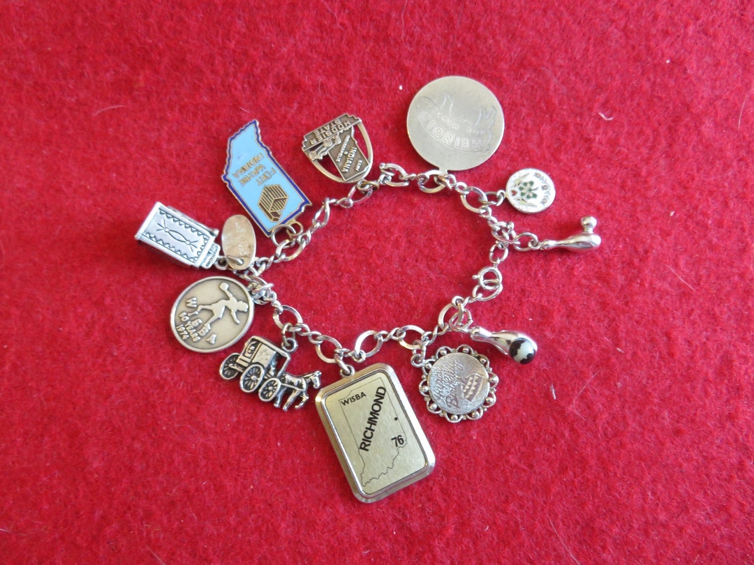 Vintage 1970's Sterling Silver Charm Bracelet With 10 Charms - WISBA ...