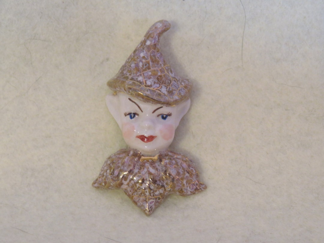 1950's Holland Mold Ceramic Elf Brooch Pin – Hand Painted Fairy Gnome ...