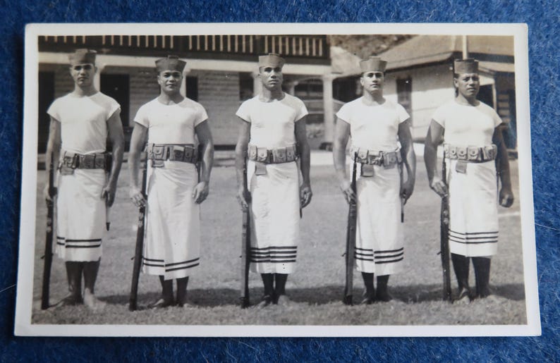 1930s Samoan Naval Guards Photo: Traditional Uniforms, Vintage Snapshot ...