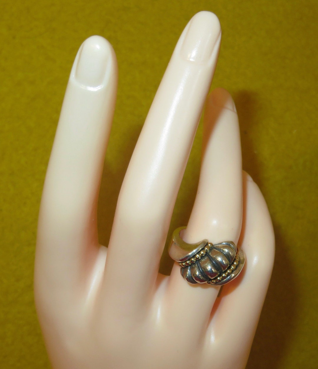 Lagos Caviar Sterling Silver & 18K Gold Fluted Dome Ring (size 7 1/4 ...
