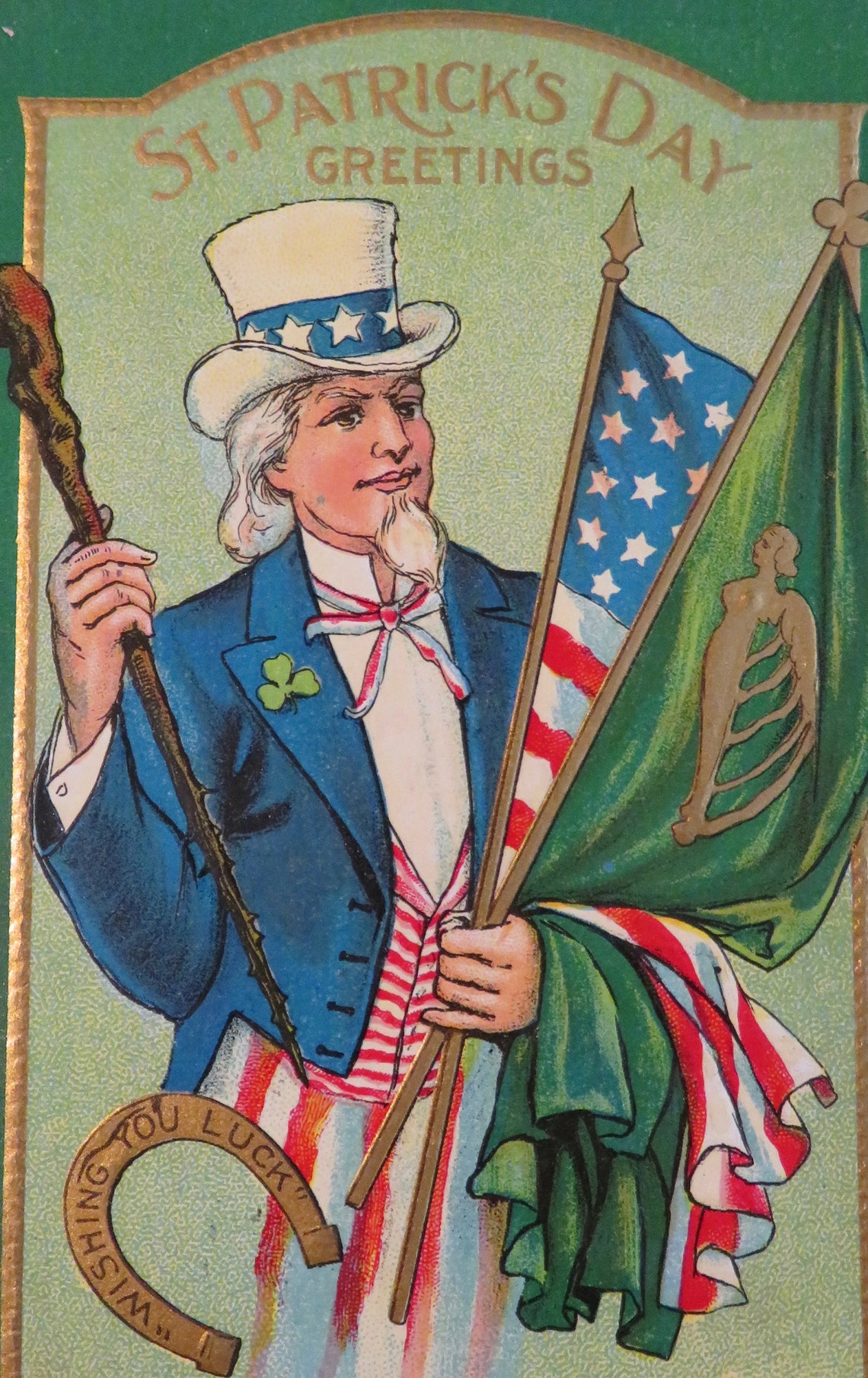 Patriotic 1910 Uncle Sam St Patrick's Day Embossed Postcard - Wishing ...
