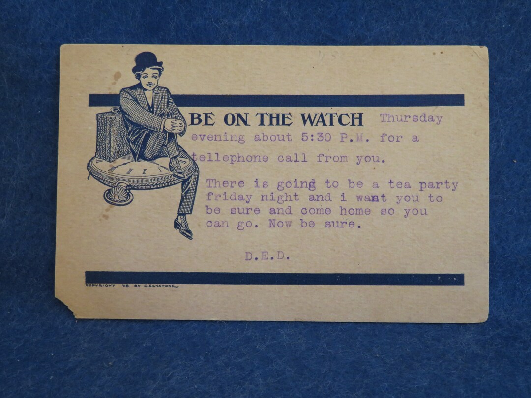 1909 Be on Watch - Woman on Pocket Watch Postcard by C Echstone - Etsy