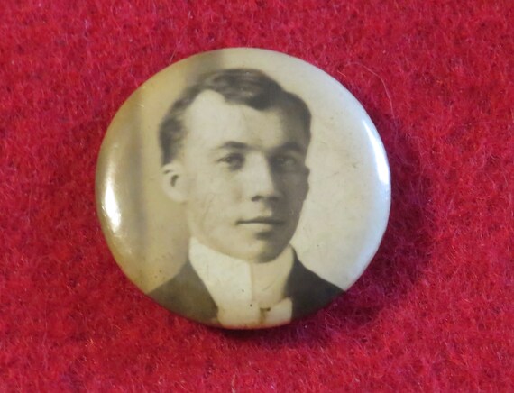 Vintage 1900's Handsome Young Man Photo Mourning Pinb… - Gem
