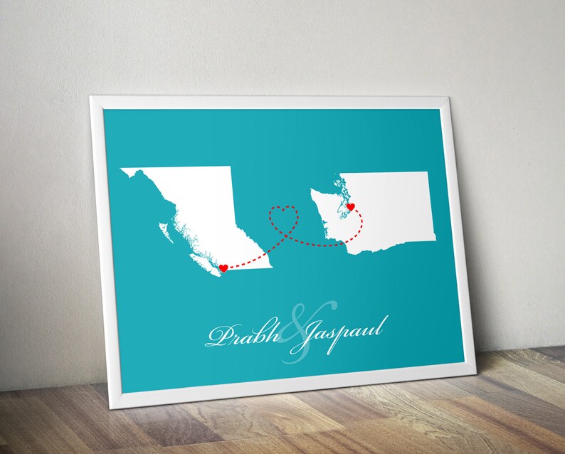 Two States Maps With Love Trails, Engagement Gift, Wedding Gift ...