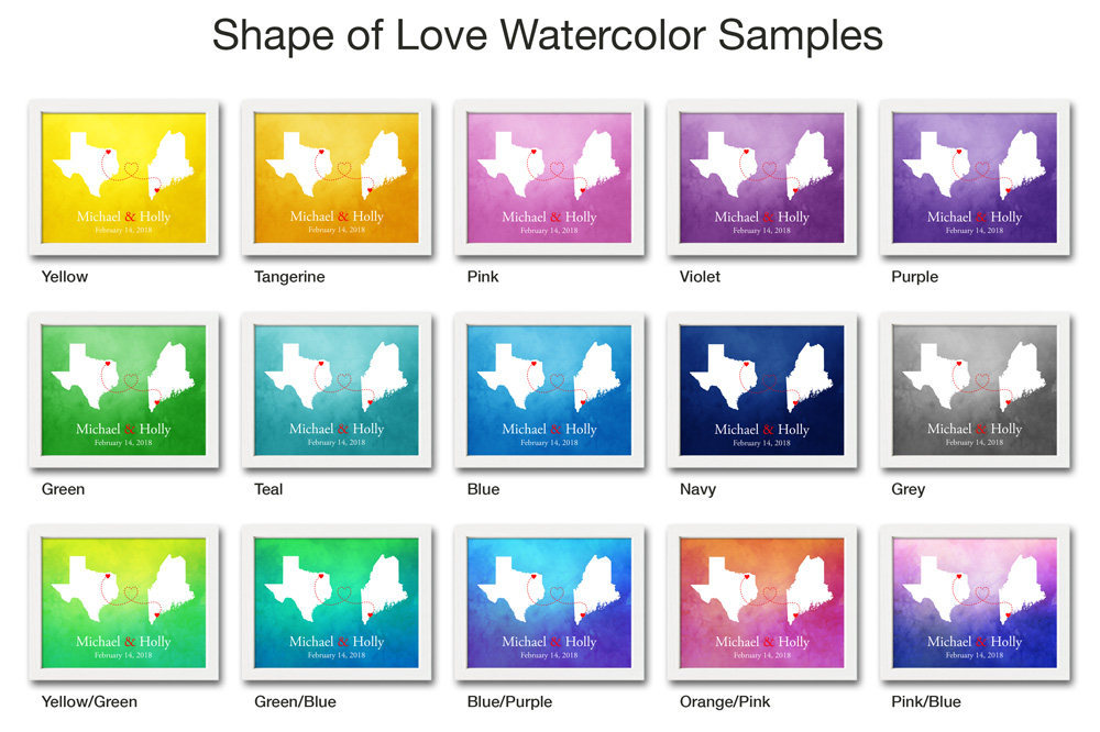 Two State Maps With Love Trail Watercolor Print- Long Distance ...