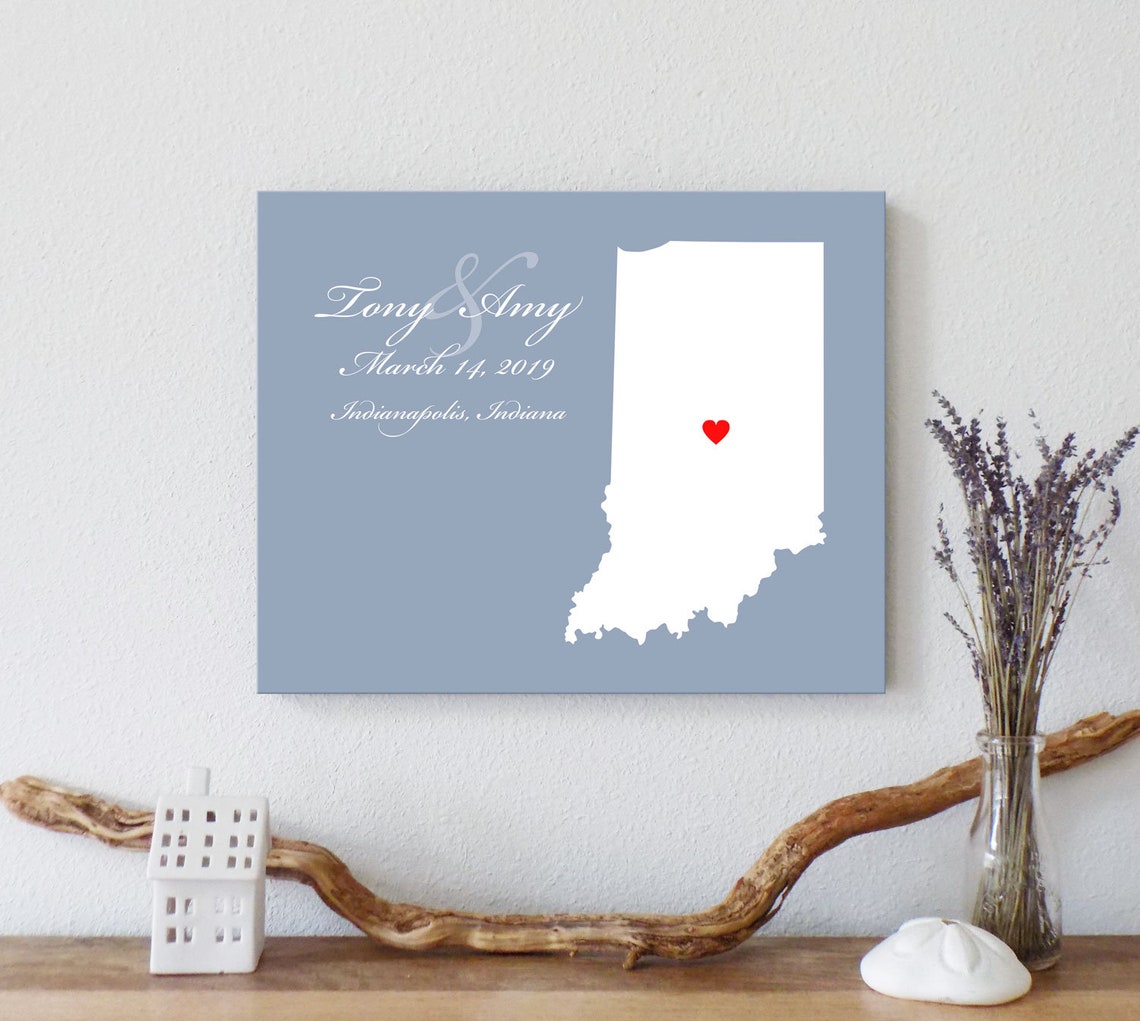 Personalized Indiana Map: Custom Indiana Wedding, Engagement Gift ...