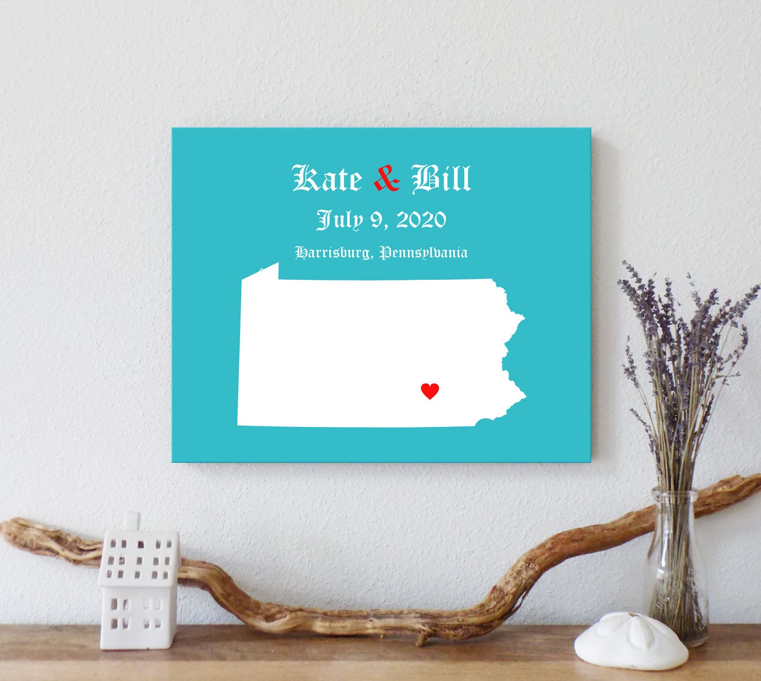Personalized Pennsylvania Map: Custom Pennsylvania Wedding, Engagement ...