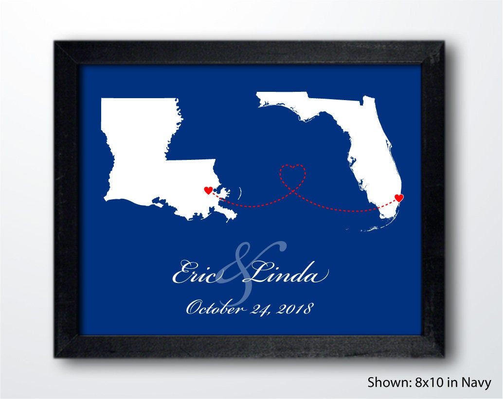 Two Countries Map With Love Trails, Engagement Gift, Wedding Gift ...