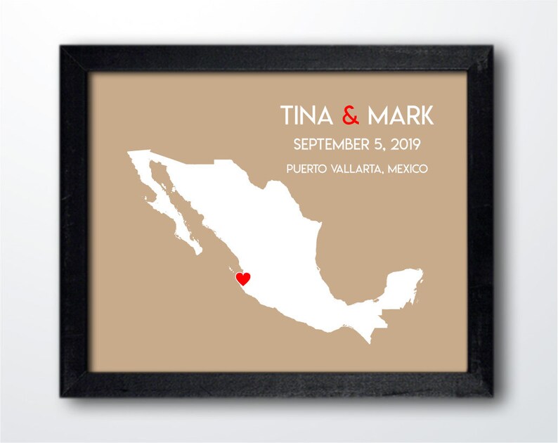 Personalized Mexico Map: Custom Mexico Wedding Engagement | Etsy