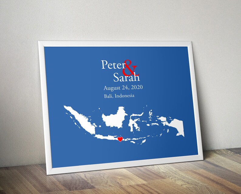 Personalized Indonesia Map: Custom Indonesia Wedding, Engagement Gift ...
