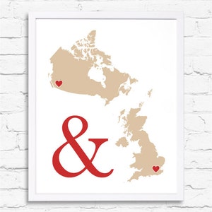 Custom Two Countries Print - Engagement Gift, Wedding Gift, Paper ...