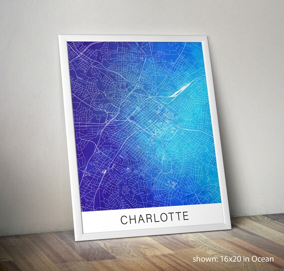 Prints Digital Prints Charlotte Street Map North Carolina Gift ...