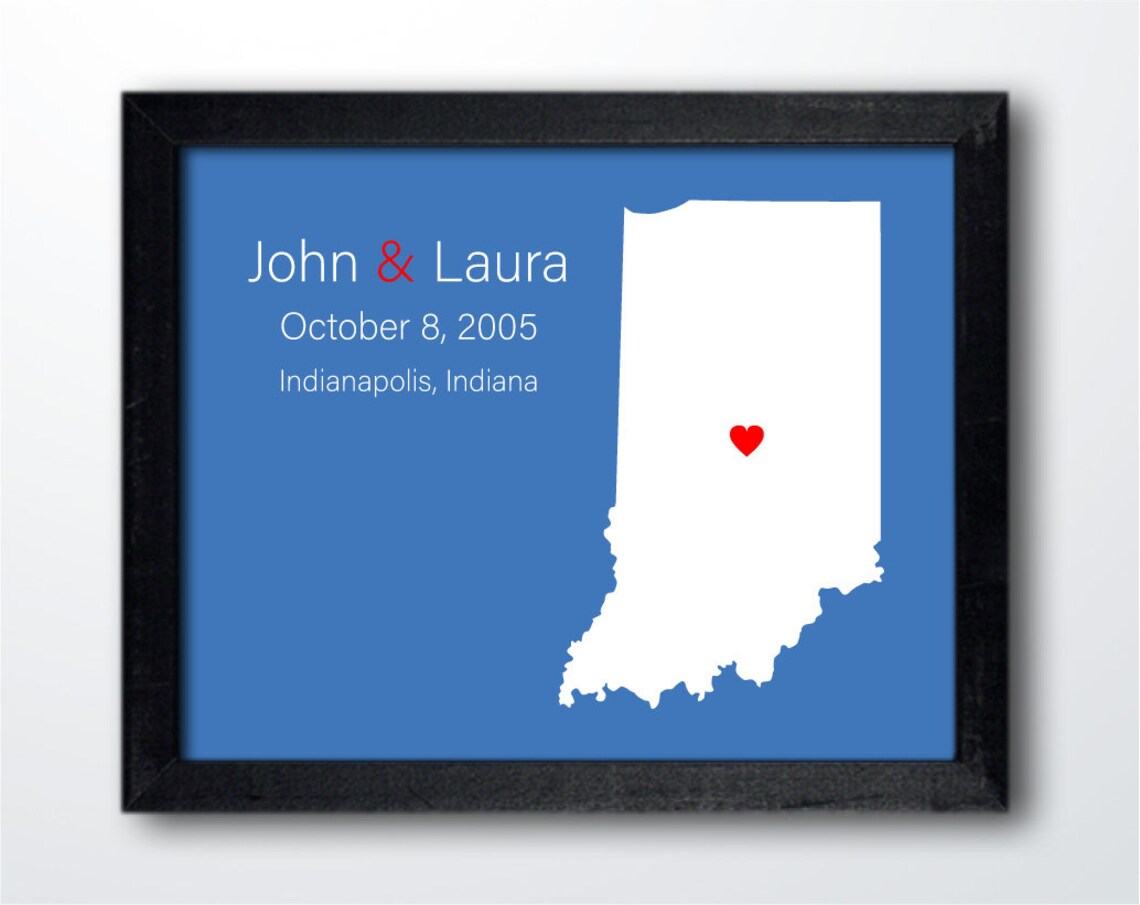 Personalized Indiana Map: Custom Indiana Wedding Engagement - Etsy