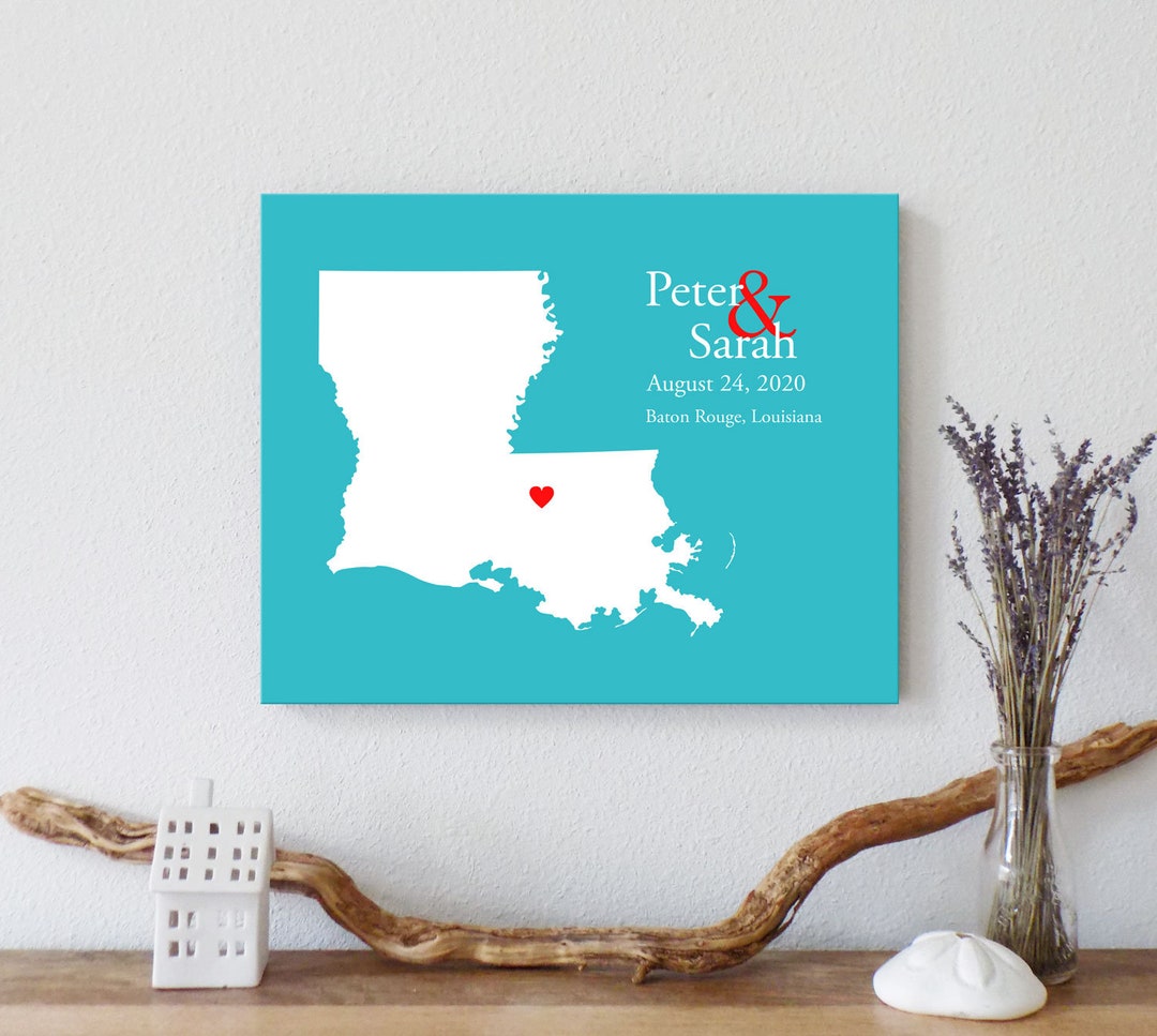 Personalized Louisiana Map: Custom Louisiana Wedding, Engagement Gift ...