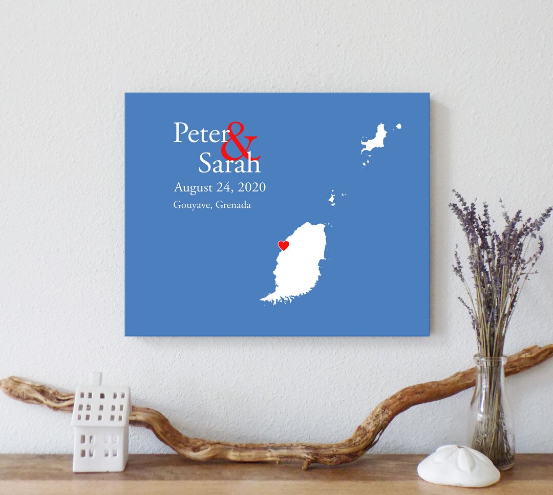 Personalized Grenada Map: Custom Grenada Wedding, Engagement Gift ...