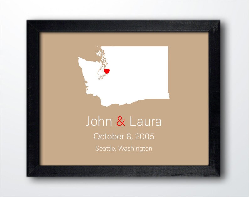 Personalized Washington Map: Custom Washington Wedding, Engagement Gift ...