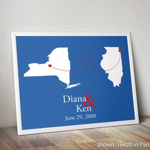 Custom Two Country Map With Love Trails Print- Personalized Long ...