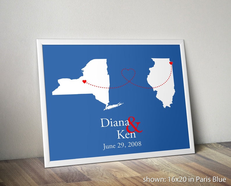 Custom Two Country Map With Love Trails Print Personalized - Etsy