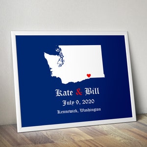 Personalized Washington Map: Custom Washington Wedding, Engagement Gift ...