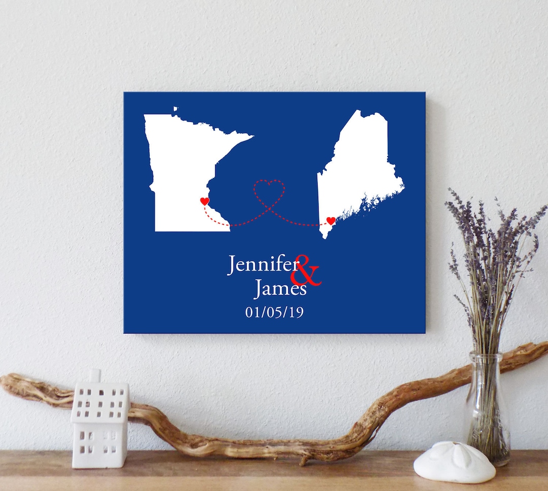 Custom Two Country Map With Love Trails Print- Personalized Long ...