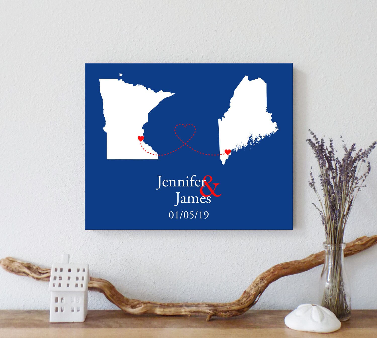 Custom Two Country Map with Love Trails Print Personalized | Etsy