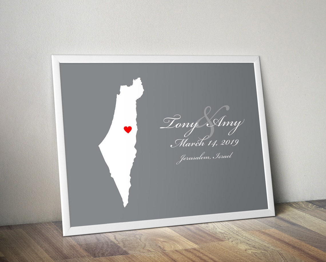 Personalized Israel Map: Israel Wedding, Engagement Gift, Wedding Guest ...
