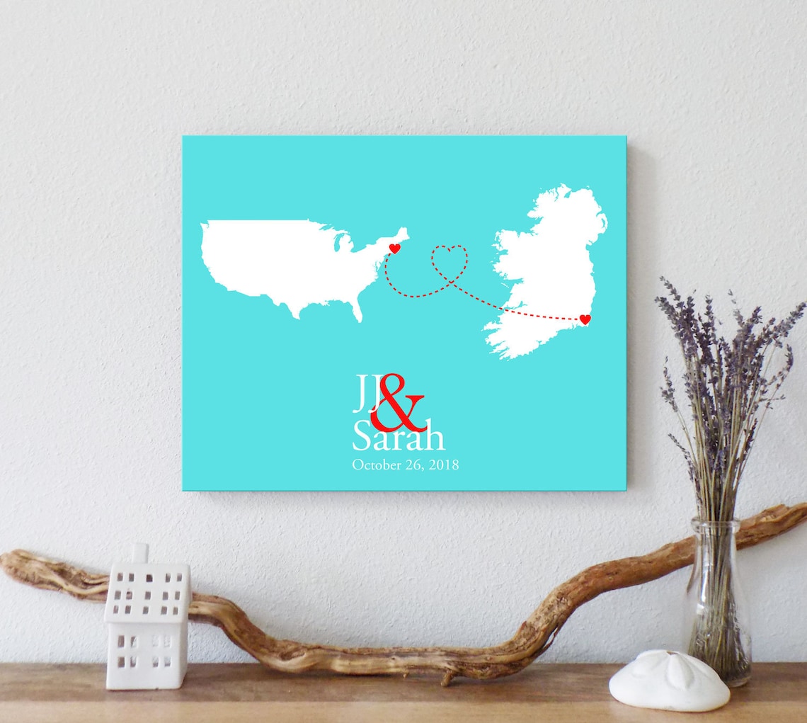 Custom Two Country Map With Love Trails Print Personalized - Etsy