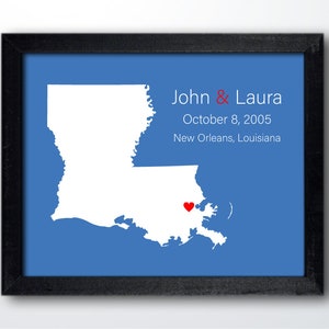 Personalized Louisiana Map: Custom Louisiana Wedding, Engagement Gift ...