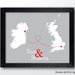 Custom Two Country Map With Love Trails Print- Personalized Long ...