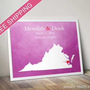 Custom Virginia Map With Watercolor Background: Virginia Wedding ...