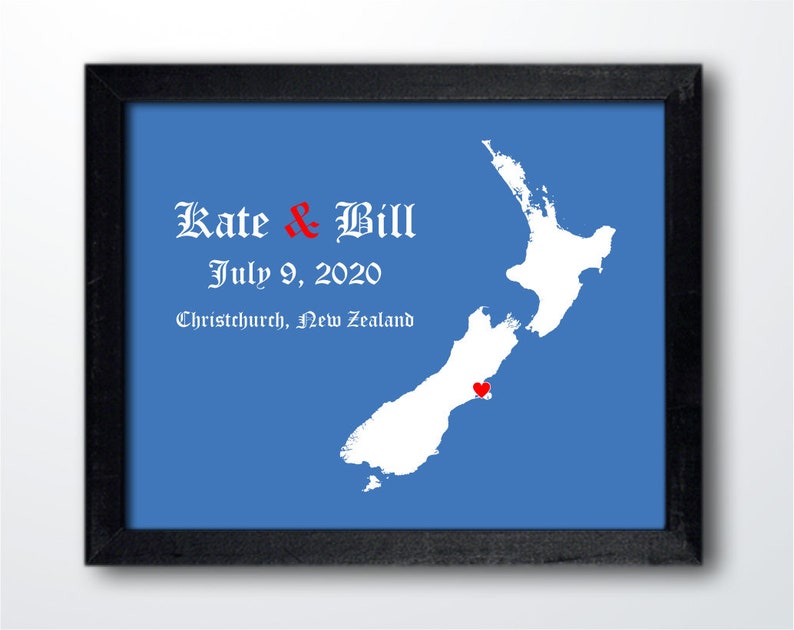 Personalized New Zealand Map: Custom New Zealand Wedding | Etsy