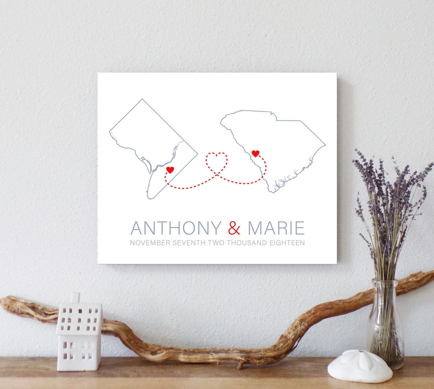 Personalized Long Distance Relationship Gift Print - Two States Maps ...
