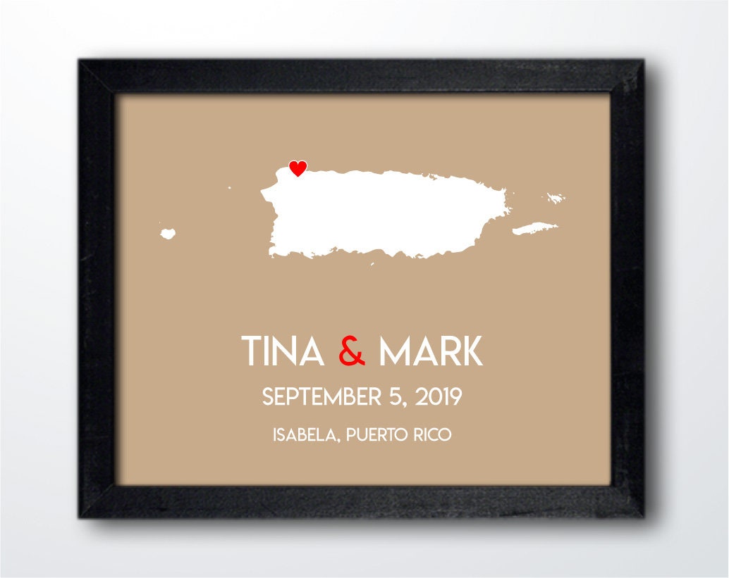 Personalized Puerto Rico Map: Custom Puerto Rico Wedding, Engagement ...