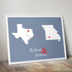 Custom Two Country Map With Love Trails Print- Personalized Long ...