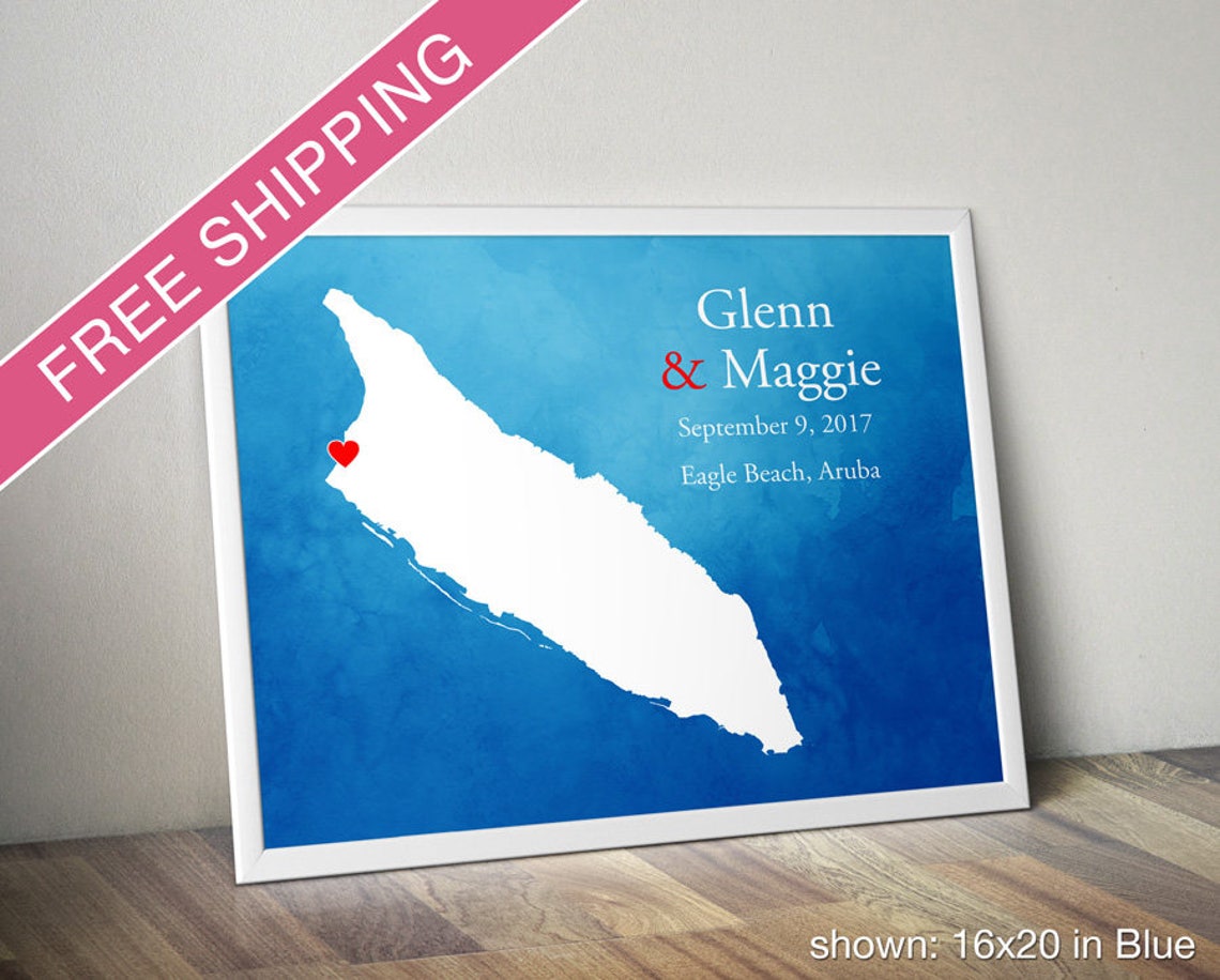 Custom Aruba Map With Watercolor Background: Aruba Wedding - Etsy