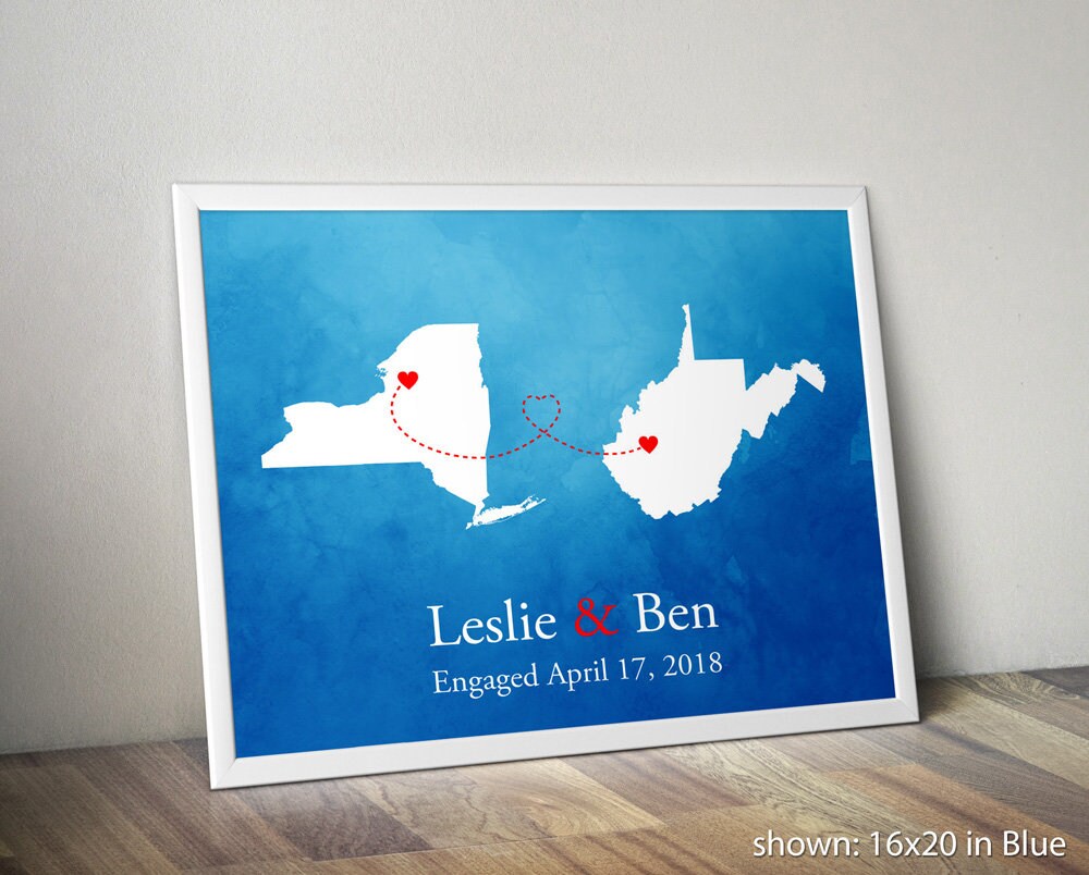Custom Two Country Maps With Love Trail Watercolor Print- Long Distance ...