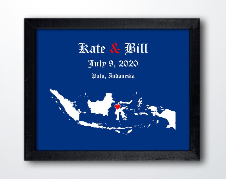 Personalized Indonesia Map: Custom Indonesia Wedding, Engagement Gift ...